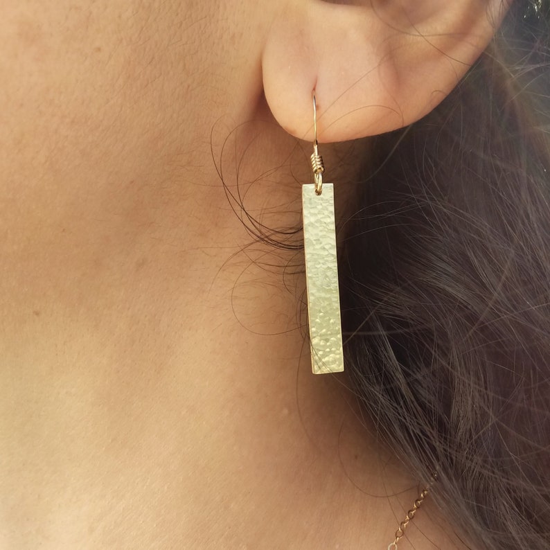 Hammered Gold Bar Earrings Dangle Bar Earrings Custom Bar Earrings ...