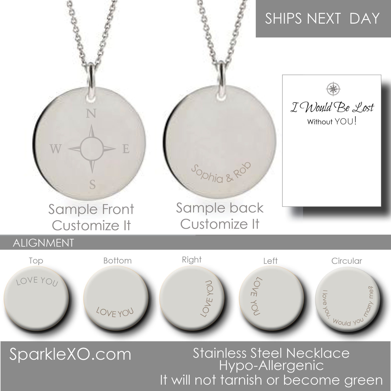 Compass Necklace Wanderlust Initial Necklace Personalized Bar Necklace ...