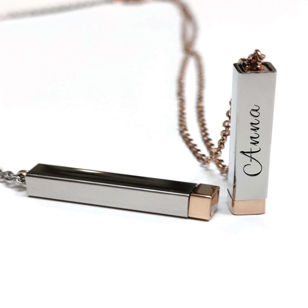 Custom Name Necklace Engraved Bar Necklace Personalized Necklace Tube ...