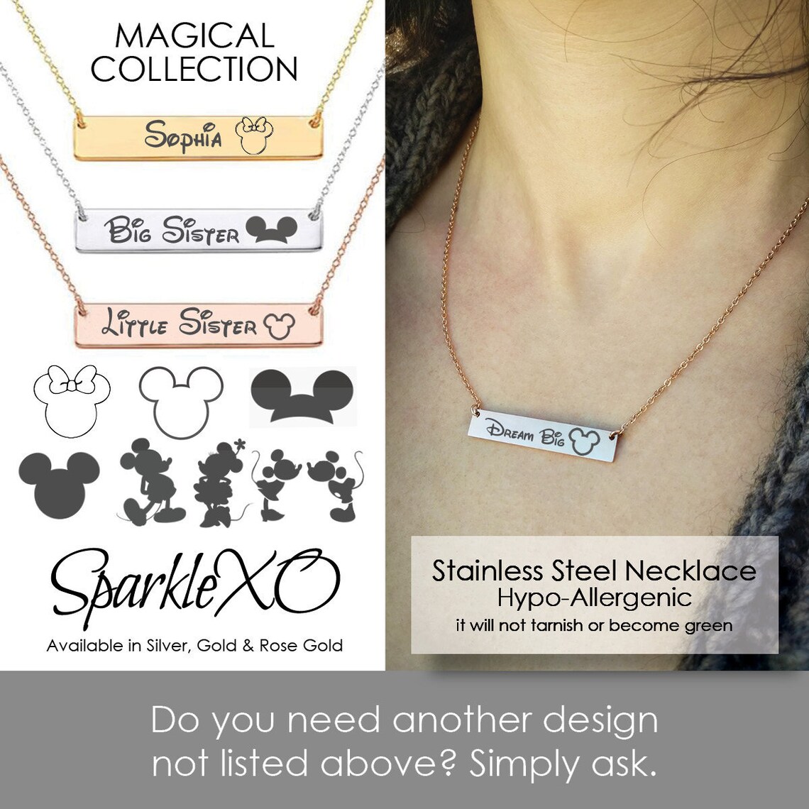 Disney Necklace Personalized Necklace Custom Name Necklace Engraved Bar ...