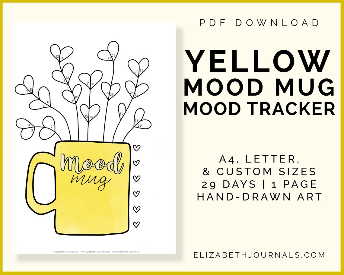 Yellow Mood Mug Mood Tracker 29 Days Hand-drawn A4 & - Etsy