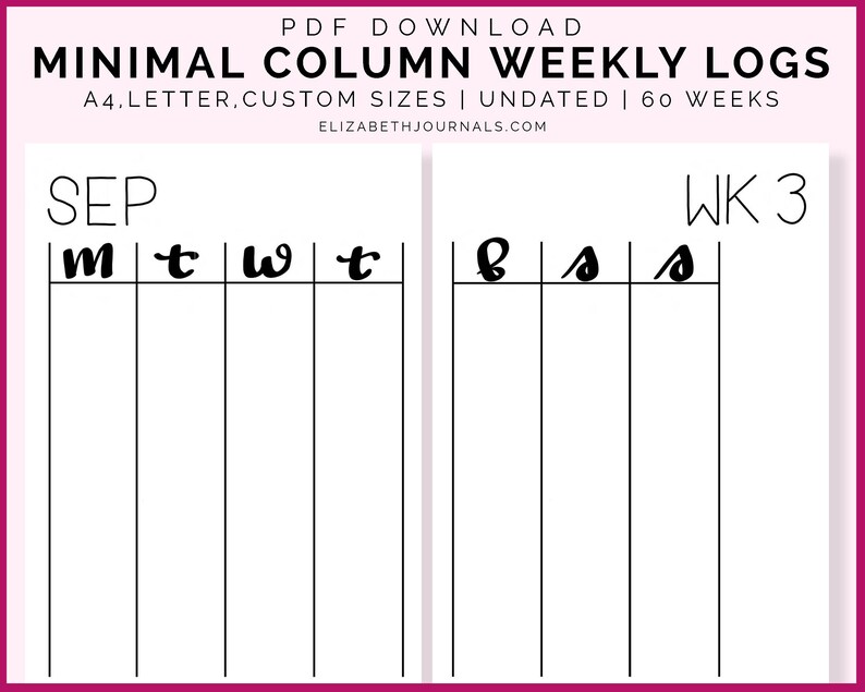 Weekly Log Minimal Column-style Printable Planner Digital - Etsy