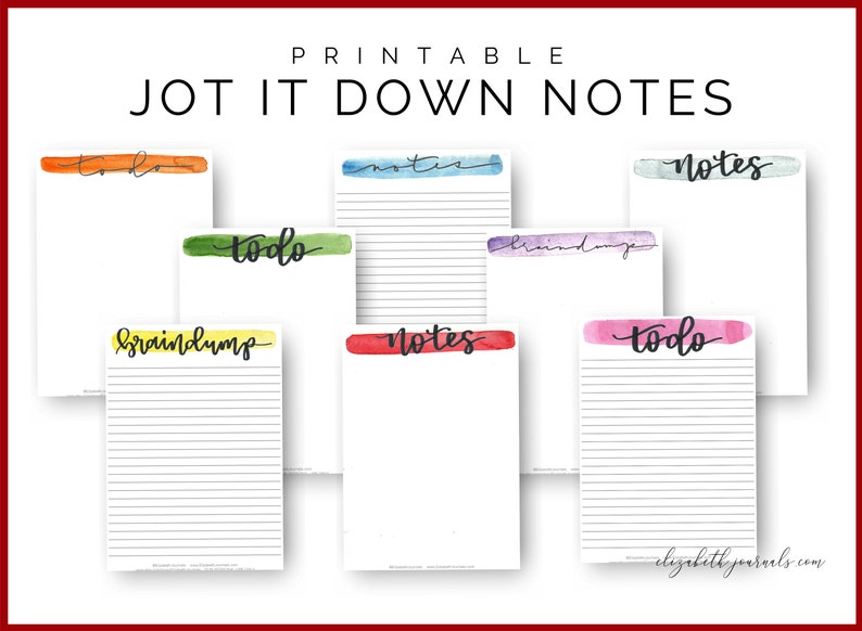 Jot It Down Notes Printable Kit Brain-Dump Notes To-Do | Etsy