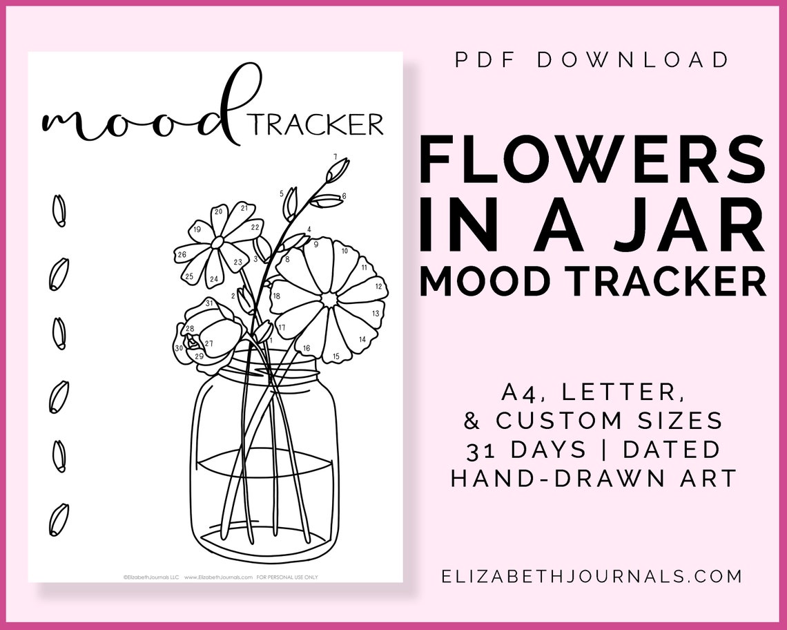 Flowers in a Jar Mood Tracker Printable Planner Digital | Etsy