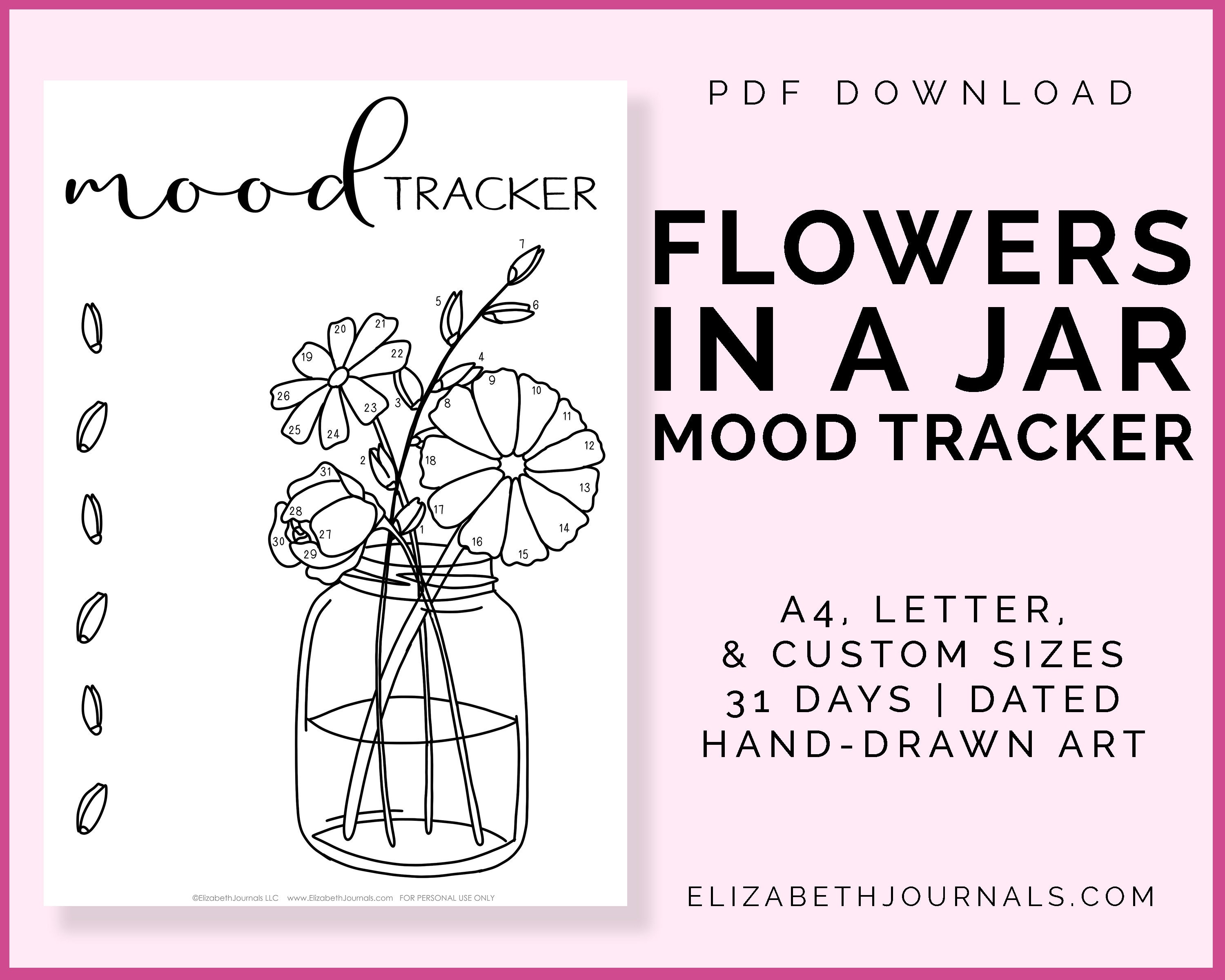 Flowers in a Jar Mood Tracker Printable Planner Digital Bullet Journal ...