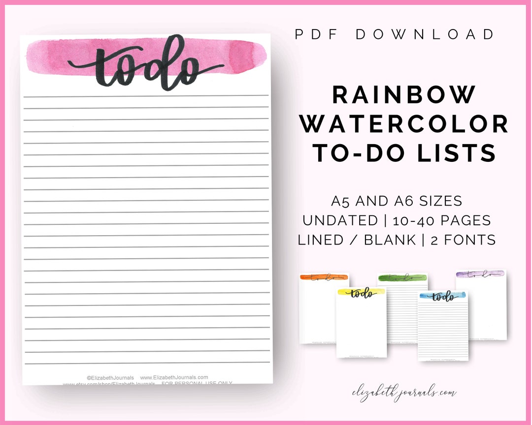 Watercolor to-do List Planner Pages Lined Brush - Etsy