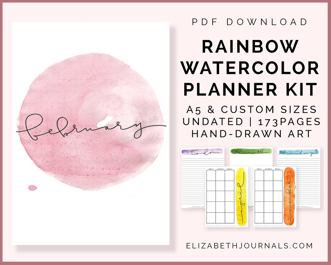 Rainbow Watercolor Planner Kit A5 & Custom Sizes 173 Pages - Etsy