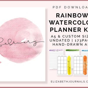 Rainbow Watercolor Planner Kit A5 & Custom Sizes 173 Pages - Etsy