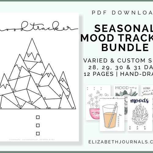 Monthly Mood Tracker Printable PDF A4 & A5 Curly Hair - Etsy