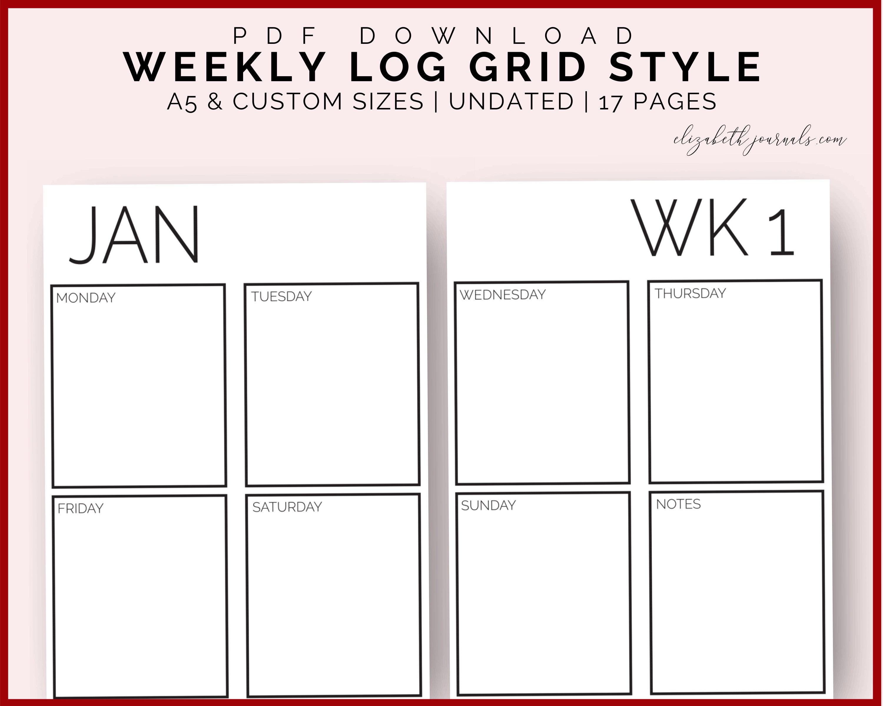 Printable Minimal Weekly Grid A5 Size Includes 12 Months | Etsy