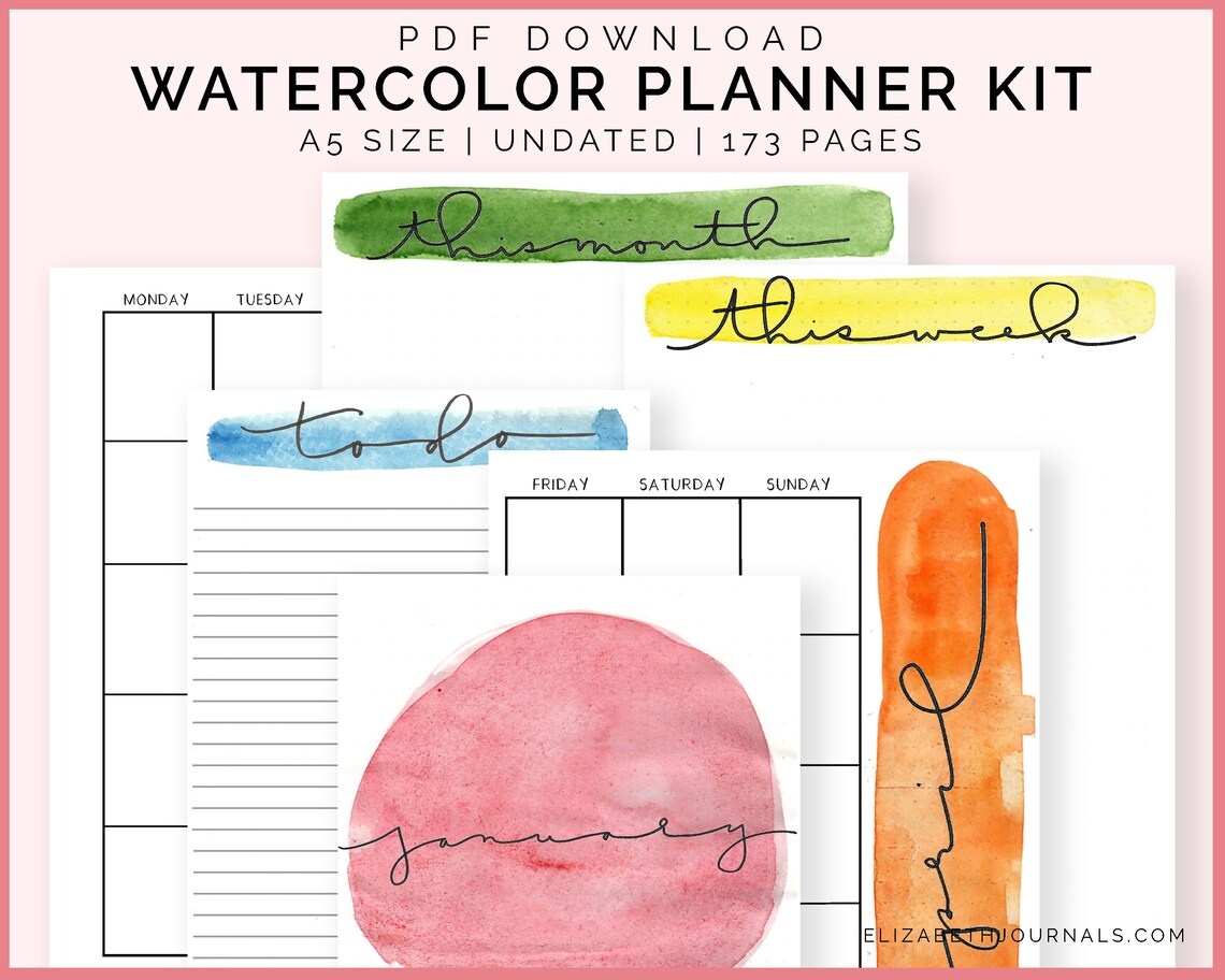 Rainbow Watercolor Planner Kit A5 & Custom Sizes 173 Pages - Etsy