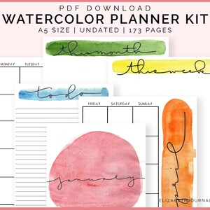 Rainbow Watercolor Planner Kit A5 & Custom Sizes 173 Pages - Etsy