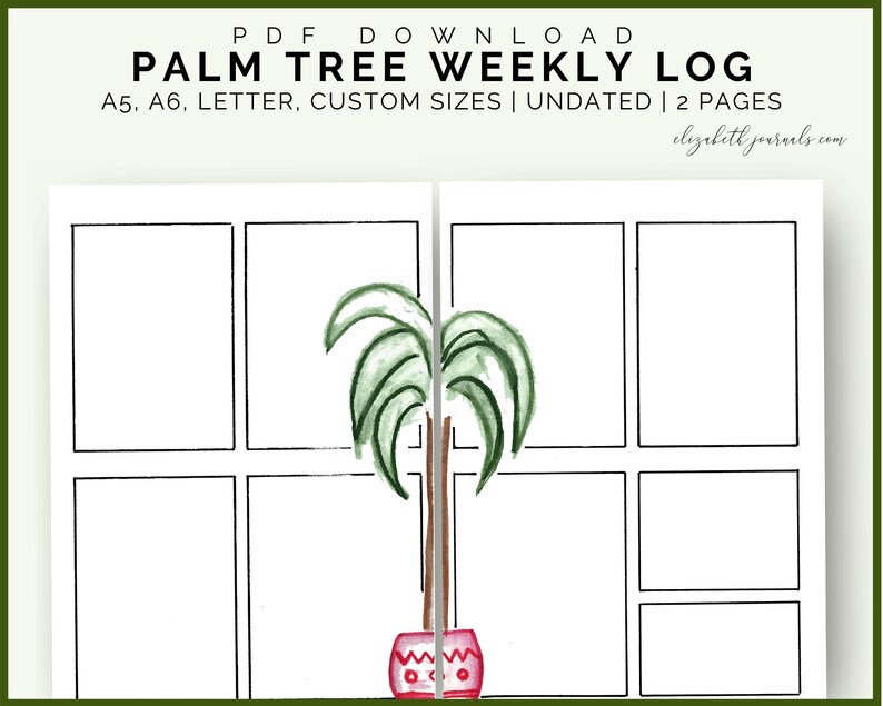 Watercolor Palm Tree Weekly Log Grid Style A5 Size - Etsy