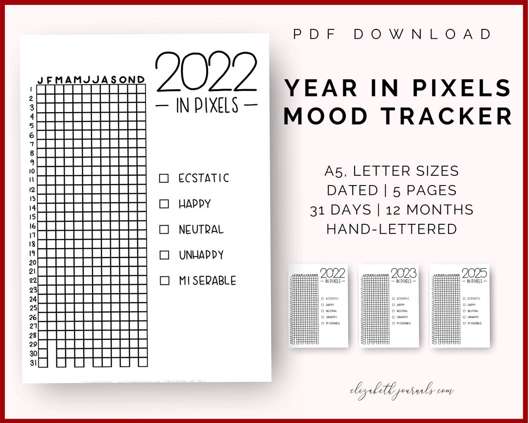 Year in Pixels Mood Tracker 2020 2025 A5 Letter Size - Etsy Canada