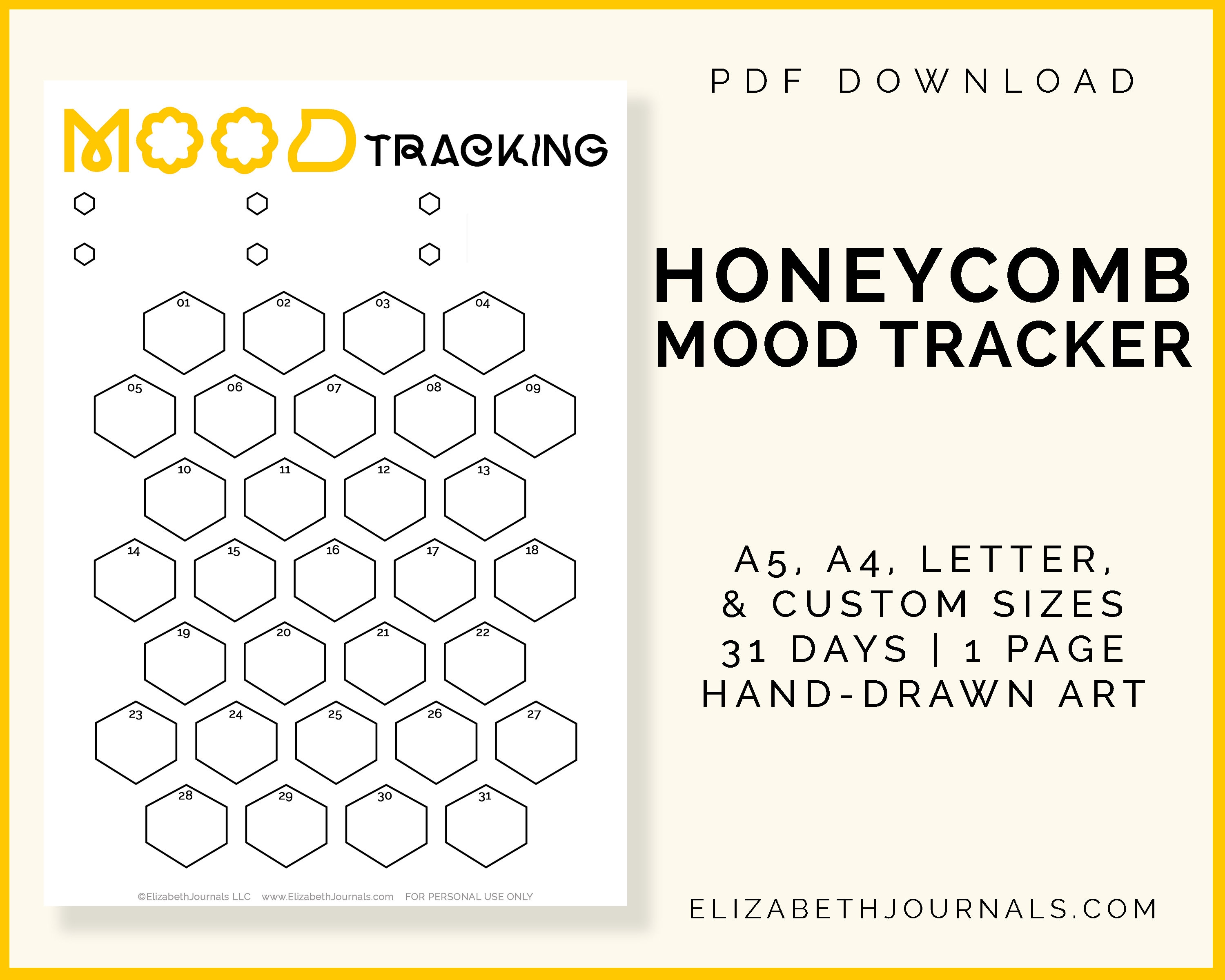 Honeycomb Mood Tracker | Printable Planner | Digital Bullet Journal ...