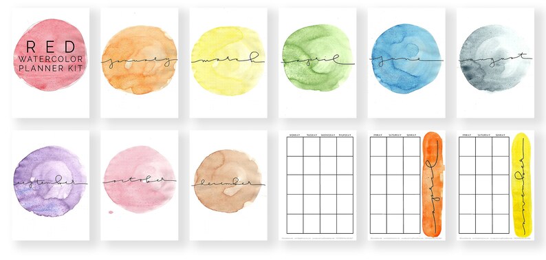 Rainbow Watercolor Planner Kit A5 & Custom Sizes 173 Pages - Etsy