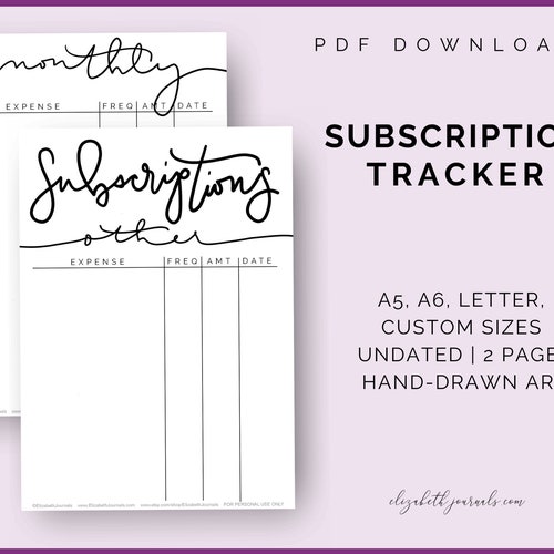 Printable Subscription Tracker 8.5x11 Instant Download PDF - Etsy