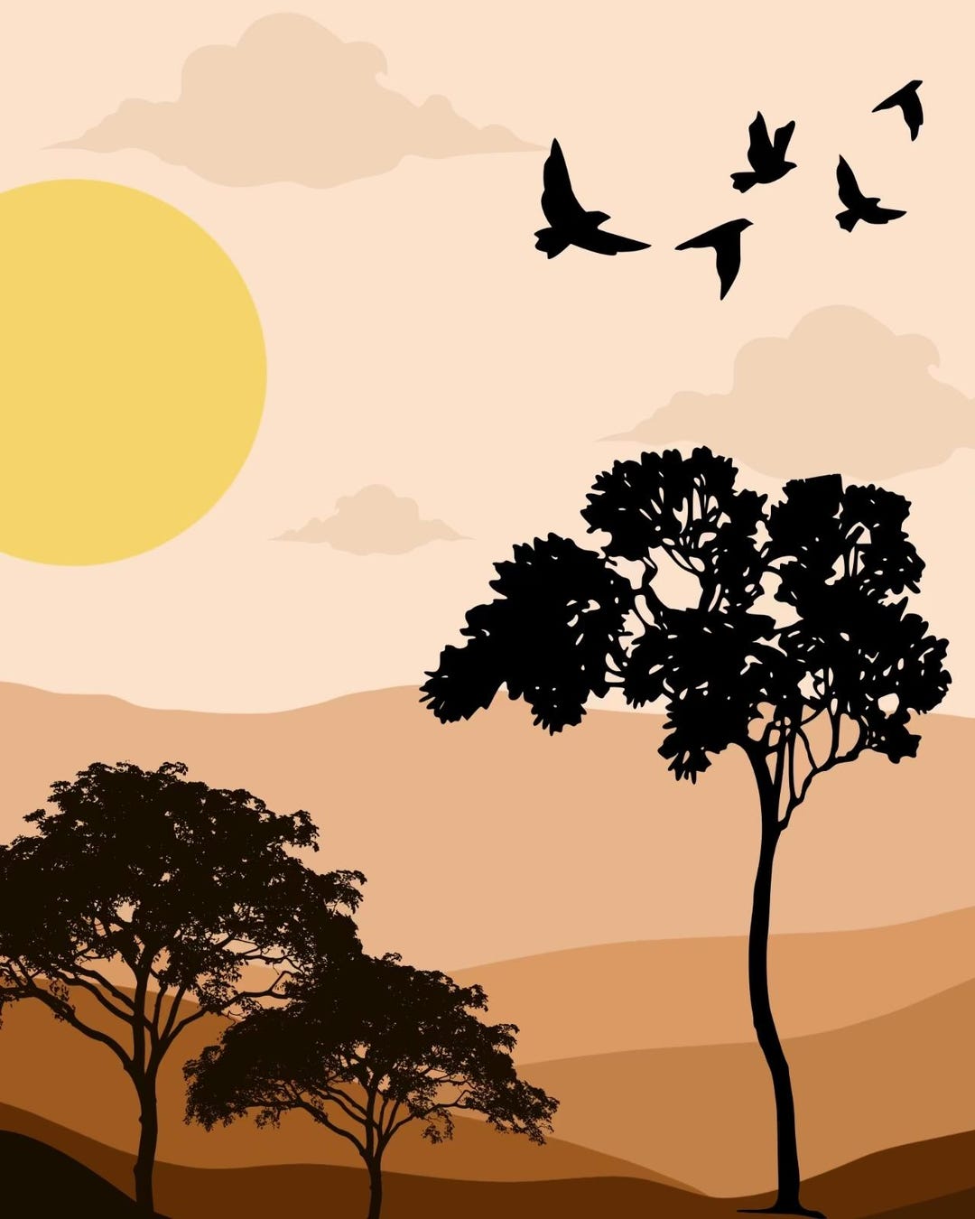 Warm Earth Tones African Safari Wall Art - Jungle Sunset Digital Print ...