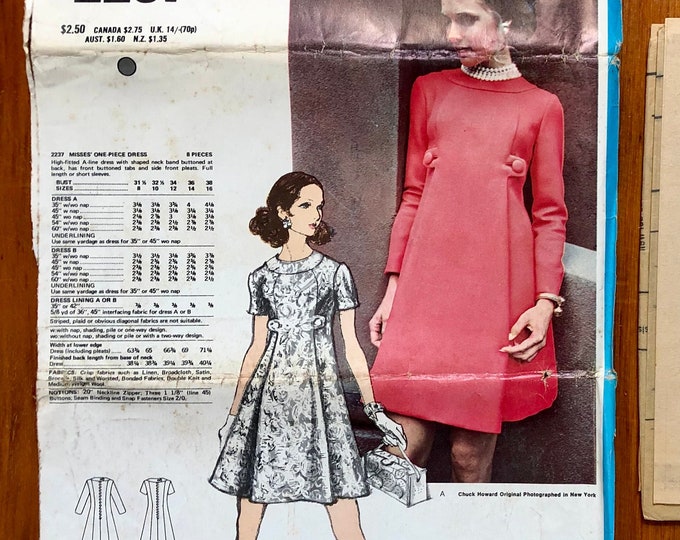 Chuck Howard Dress Sewing Pattern / 1960s Mod Designer A-line Dress ...