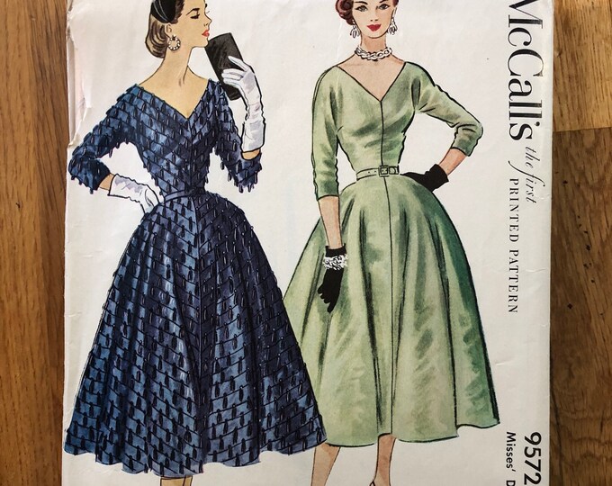 1950s Cocktail Dress Sewing Pattern / 50s Vintage Fit and Flare Dress ...
