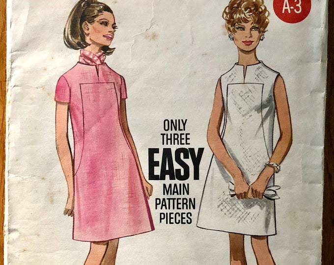 60s Mod Dress Sewing Pattern / 1960s Vintage A-line Dress / Women's ...