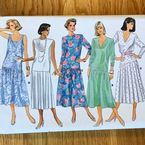80s Drop Waist Dress Sewing Pattern / Vintage 1980s Dress / | Etsy