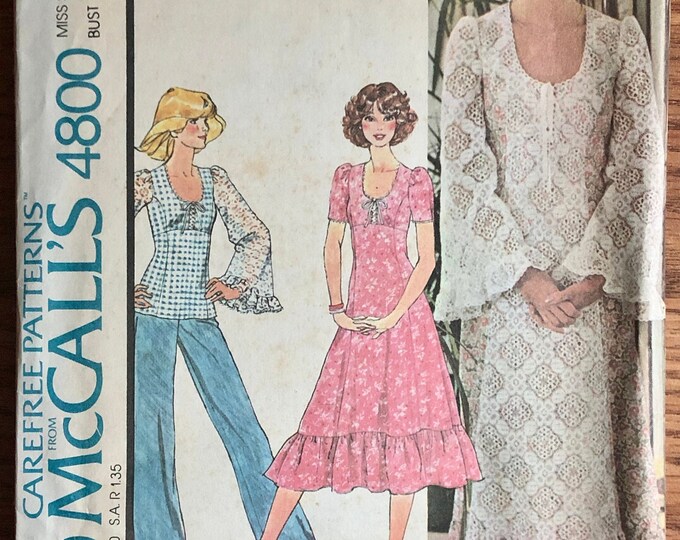 70s Boho Dress Sewing Pattern / 1970s Vintage Women's High Waisted ...