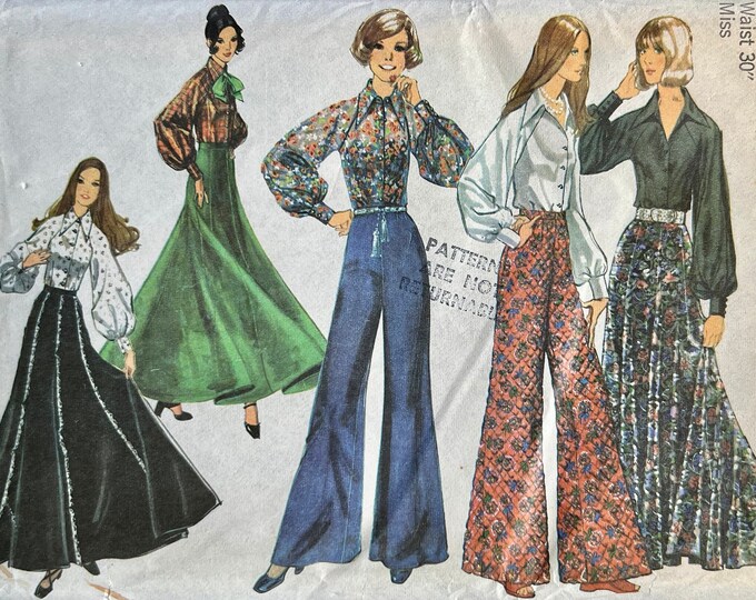 Bell Bottom Pants Sewing Pattern / 70s Vintage Blouse, Skirt & Pants ...