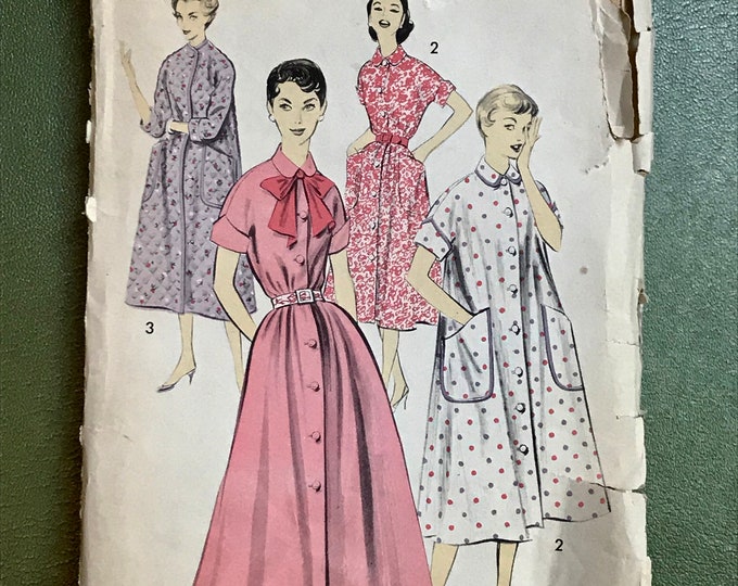 50s Housecoat Sewing Pattern / Vintage 1950s Duster Style House Dress ...
