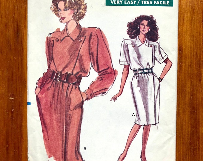 80s Dress Sewing Pattern / 1980s Vintage Easy to Sew Mock Wrap Dress ...