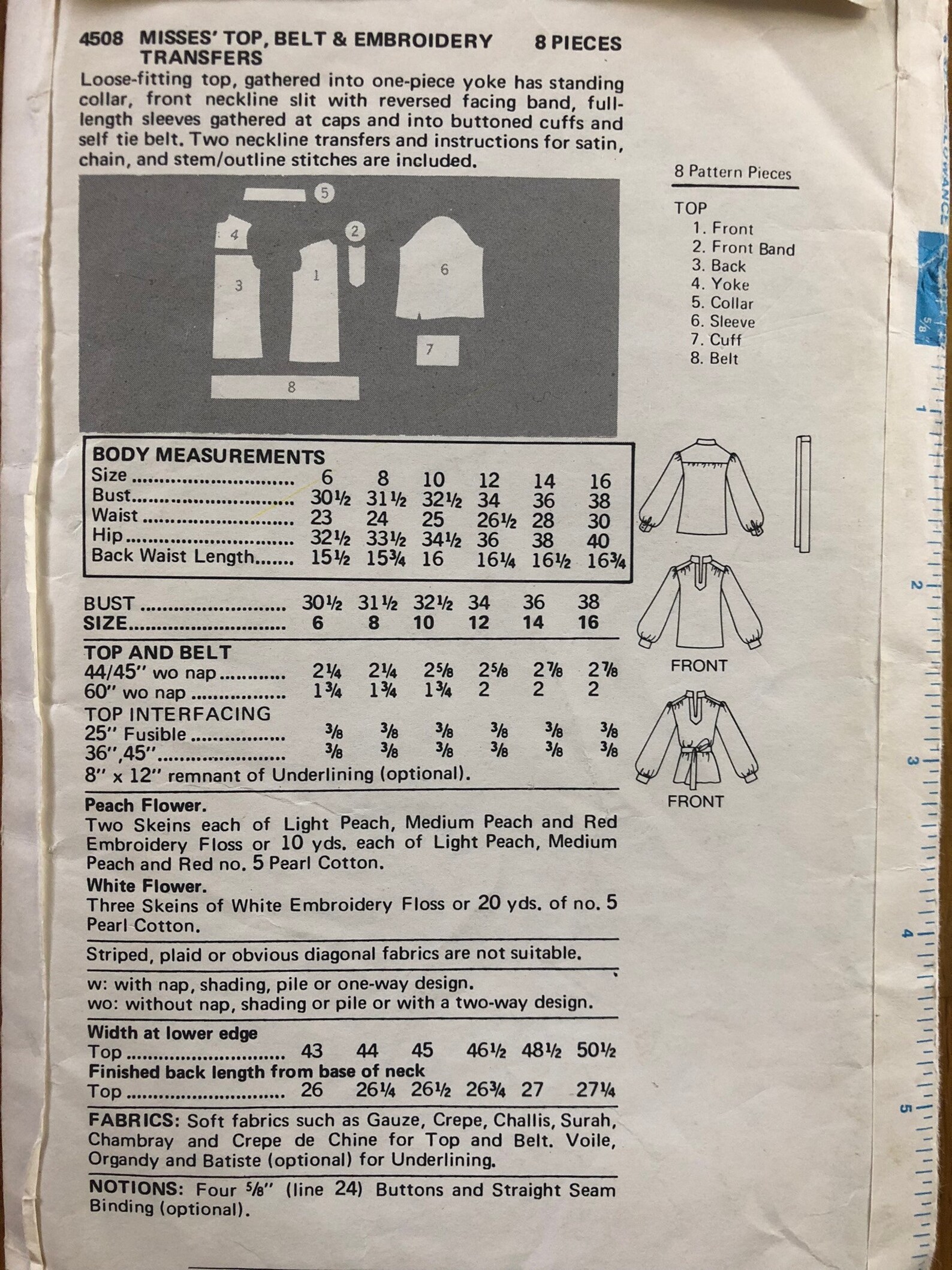 70s Boho Top Sewing Pattern / Vintage Women's Blouse Belt - Etsy