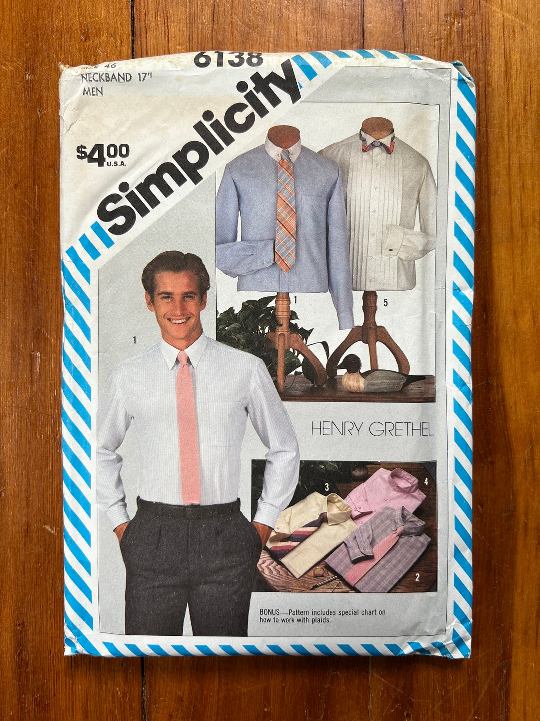 80s Men's Shirt Sewing Pattern / 1980s Vintage Henry Grethel / Chest ...