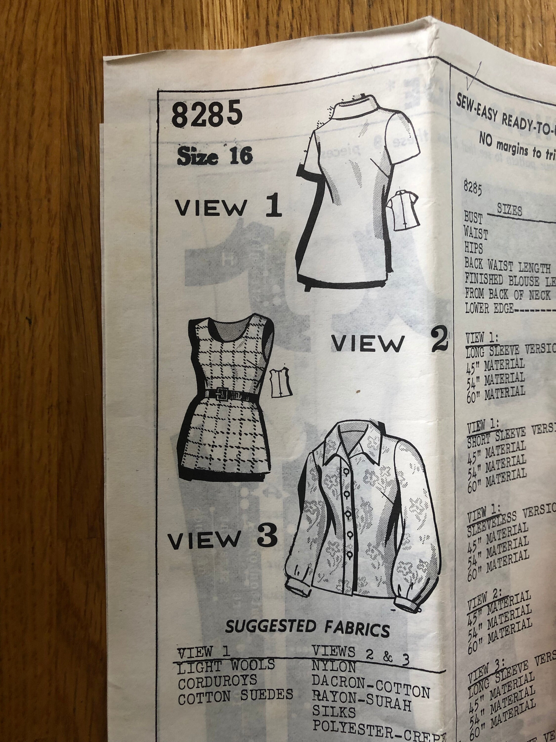 1960s Tops Sewing Pattern / 60s Vintage Blouse / Shirt / | Etsy