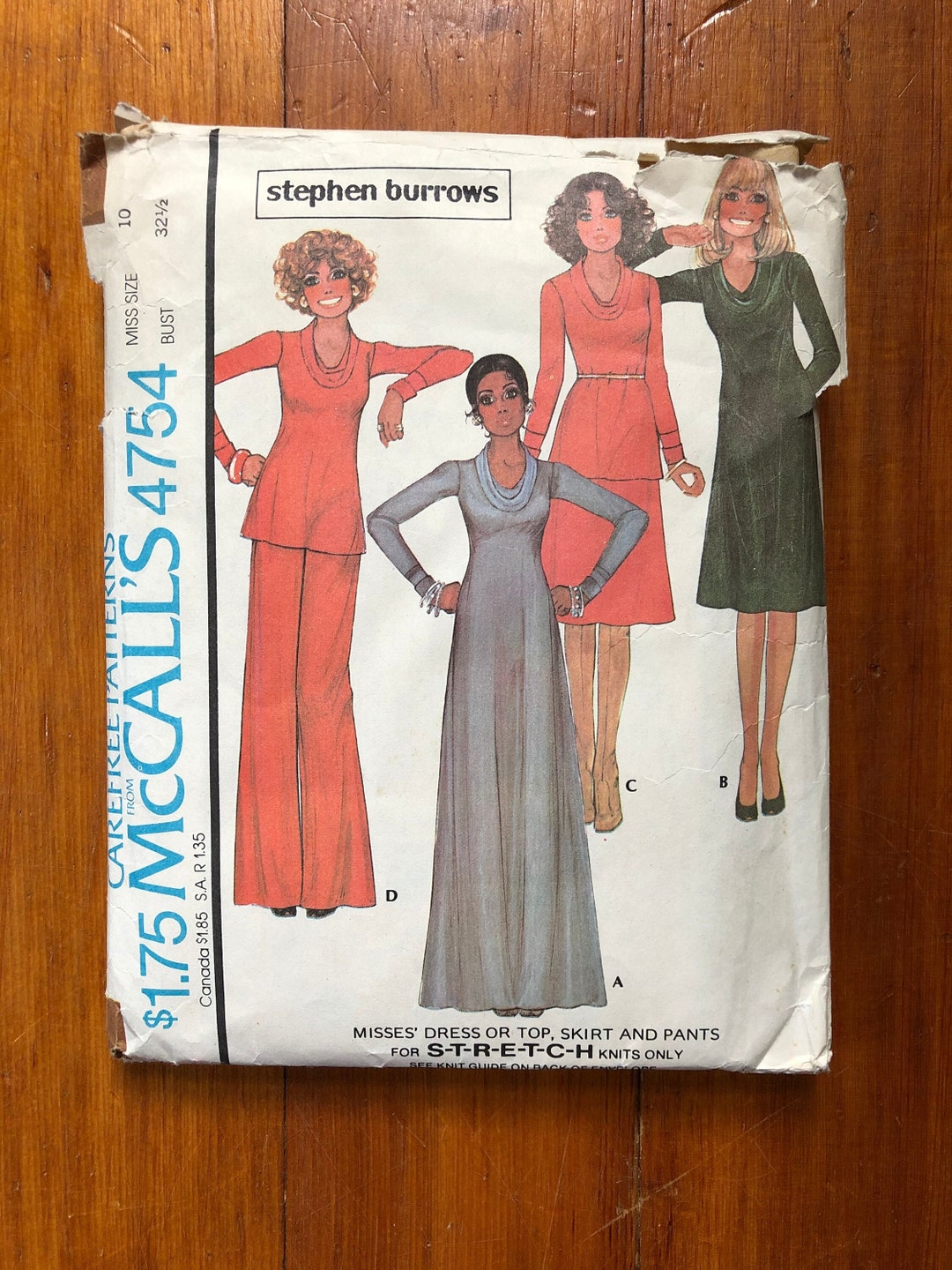 70s Cowl Neck Dress Sewing Pattern / 1970s Vintage Top, Skirt & Pants ...