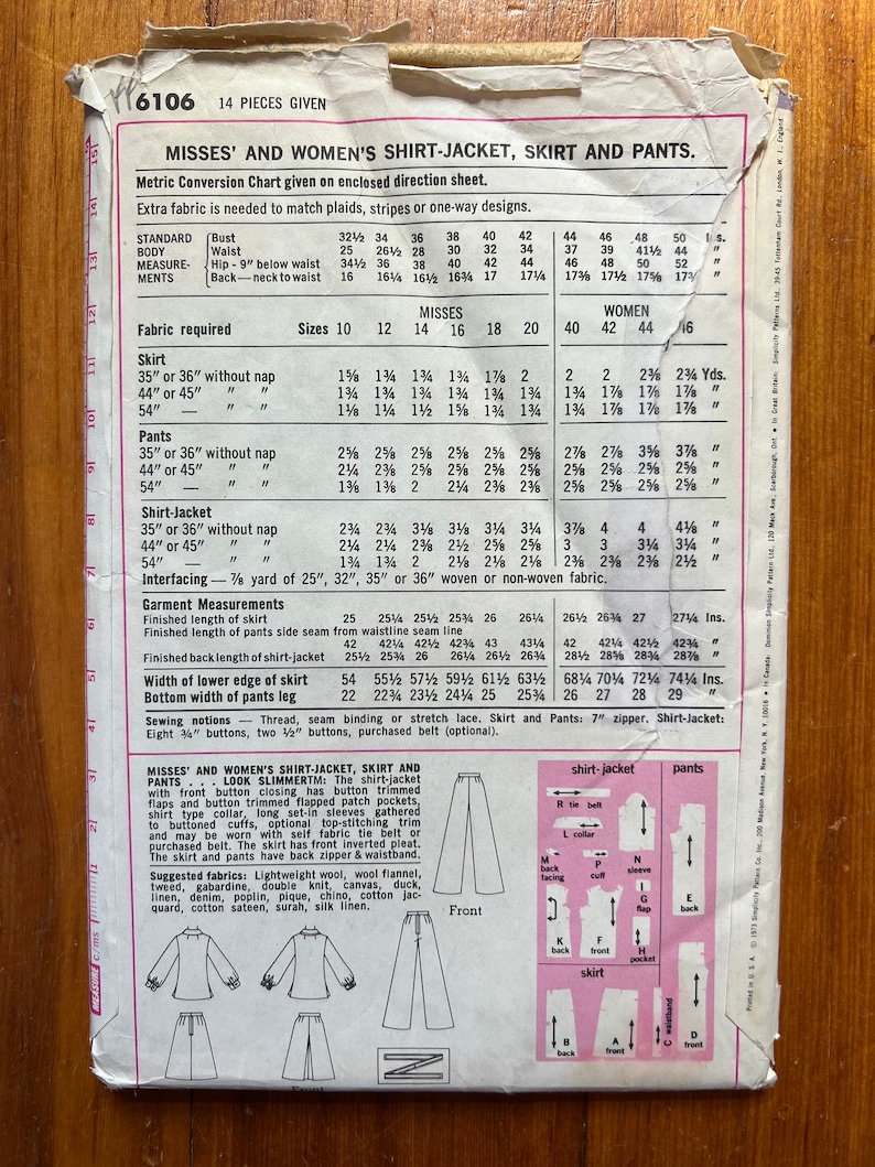 70s Shirt-jacket Skirt & Pants Sewing Pattern / 1970s Vintage - Etsy