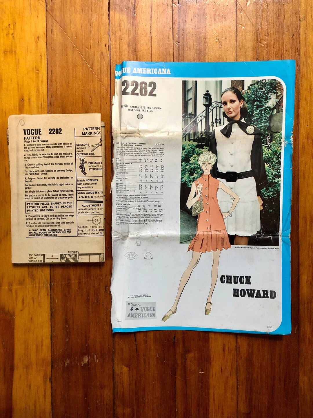 1970s Chuck Howard Vogue 2282 Sewing Pattern, Dress Jumper Blouse, Size ...