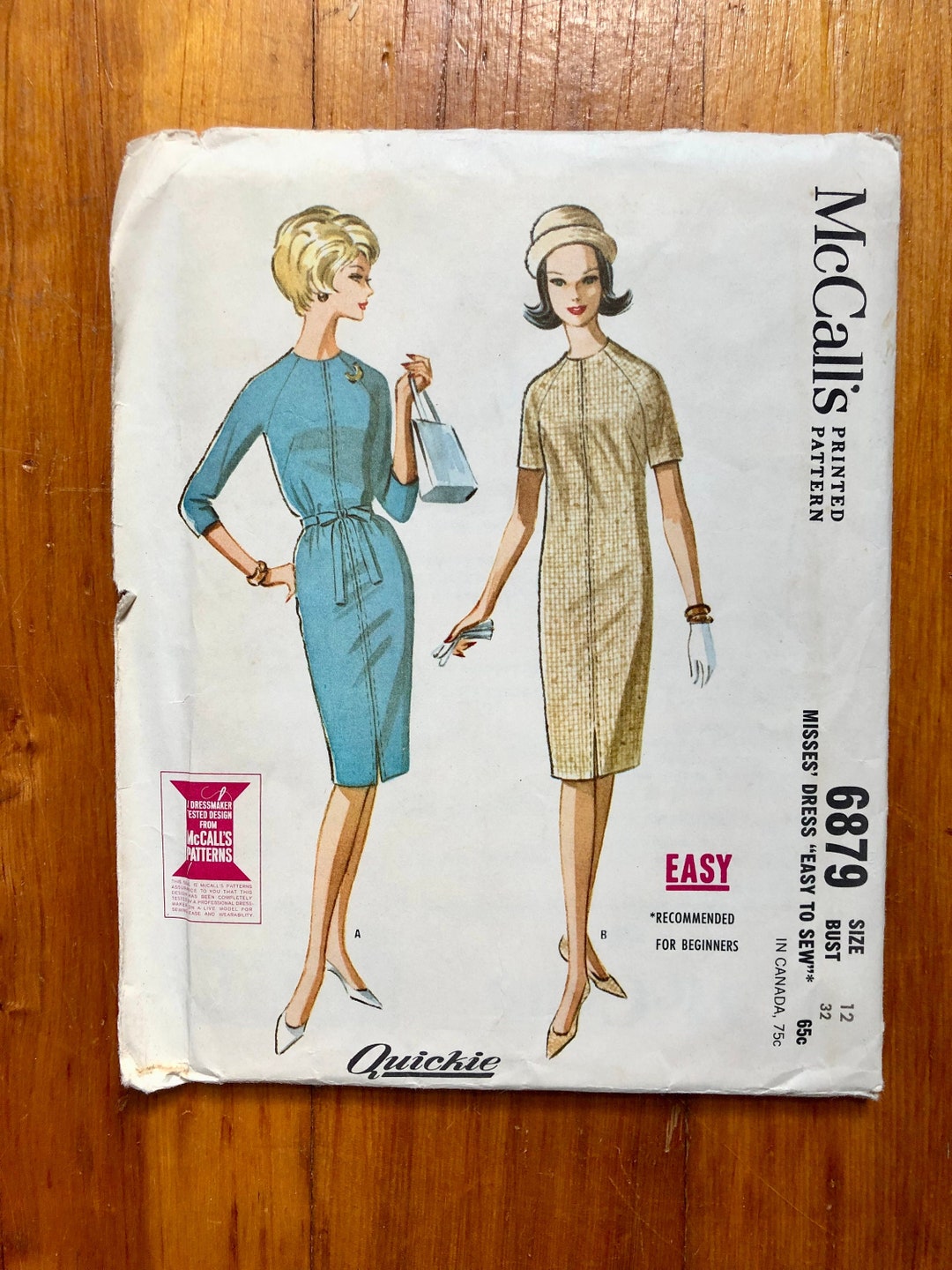 60s Zipper Front Dress Sewing Pattern / 1960s Vintage Easy to Sew Women ...