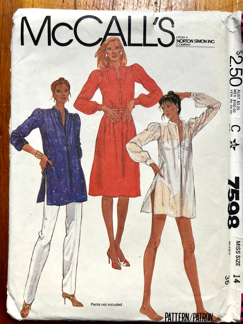 80s Dress Sewing Pattern / Vintage 1980s Women's Shirt | Etsy