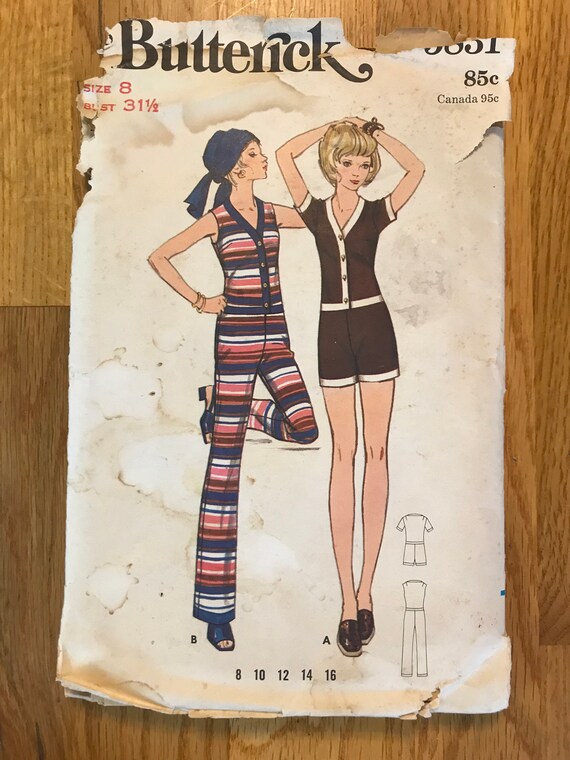 70s Jumpsuit Sewing Pattern /1970s Vintage Women's Romper | Etsy