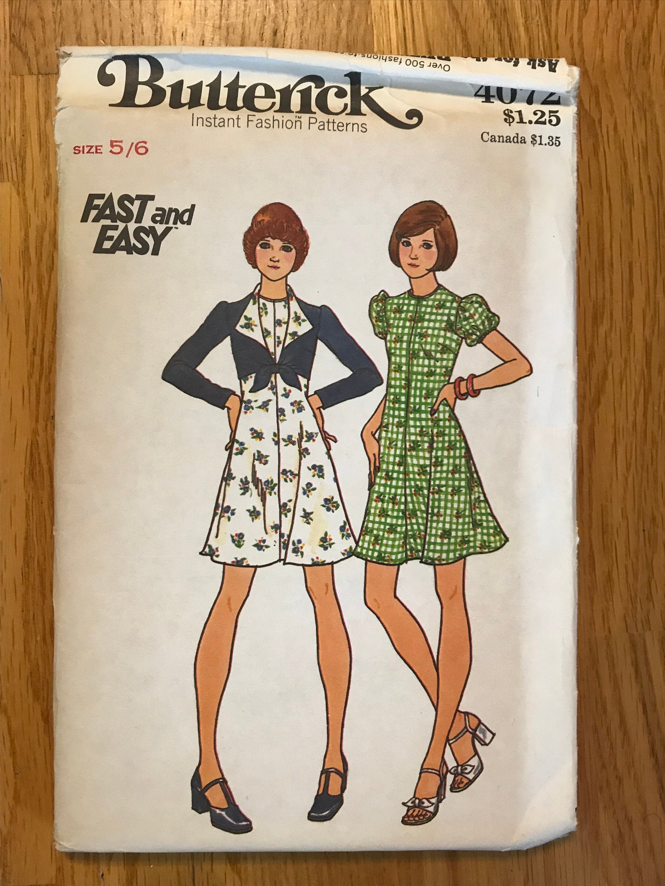 70s Dress Sewing Pattern / Vintage 1970s Puff Sleeve Dress and - Etsy