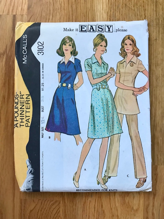 1970s Tunic Pants & Dress Sewing Pattern / 70s Vintage | Etsy
