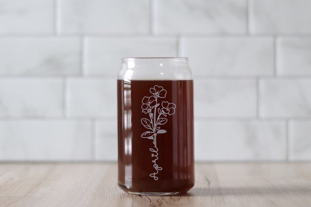 Personalized Beer Can Shape Glass, Engraved Gifts,birthday Month Flower ...