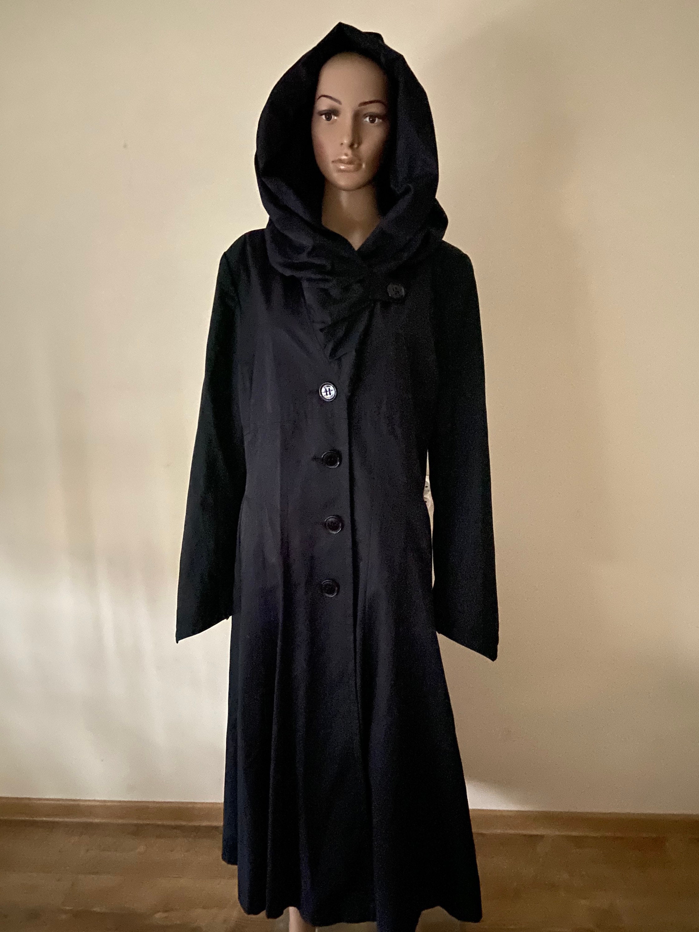 Vintage Long Black Cape Coat With Hood , Size M - Etsy