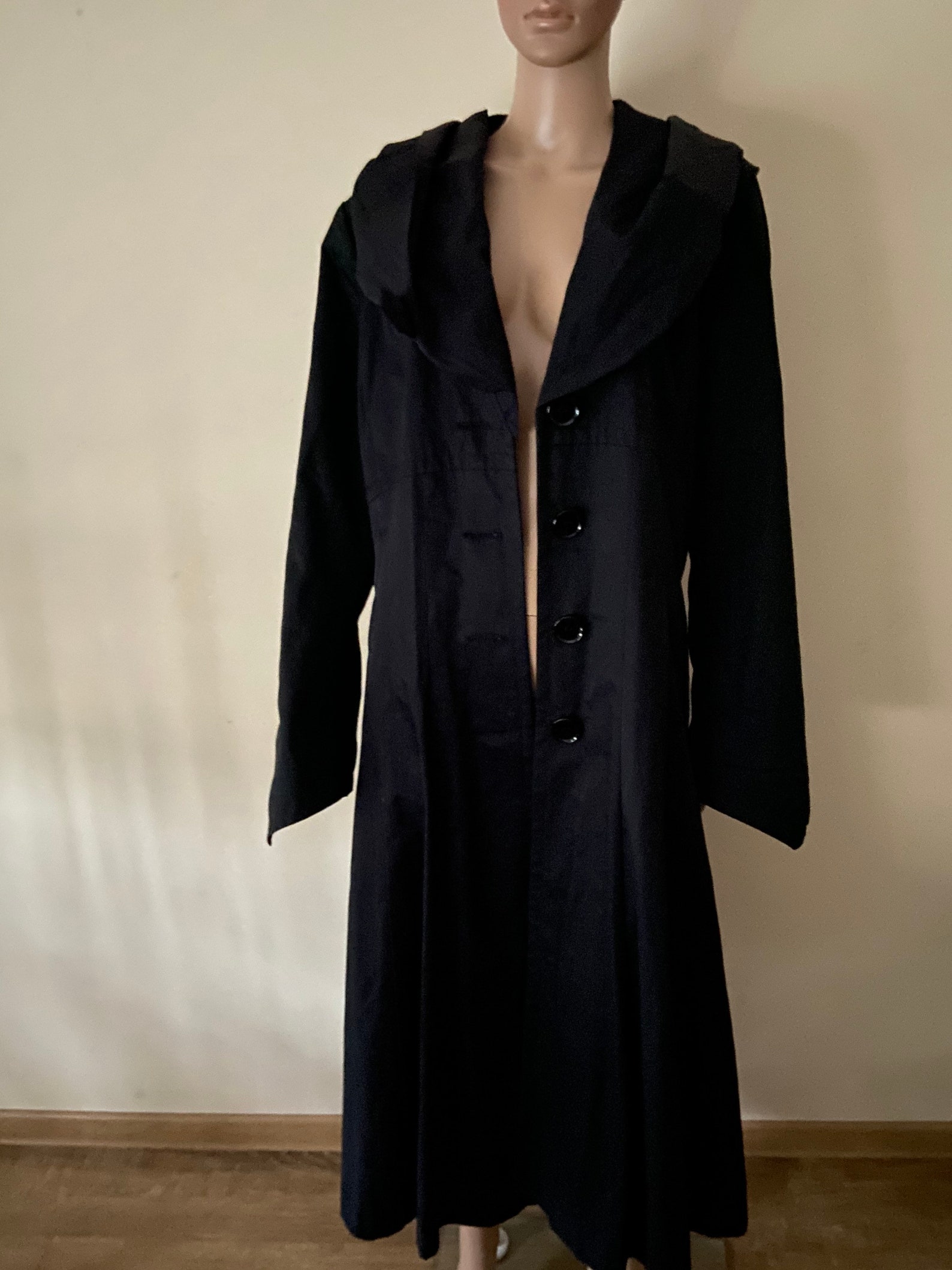Vintage Long Black Cape Coat With Hood , Size M - Etsy