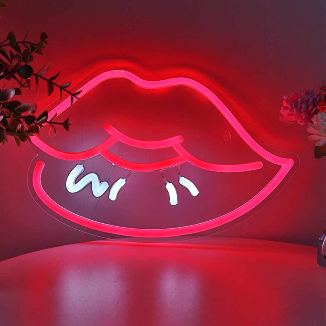 Red Neon Lips Light, Custom Wall Decor, Neon Sign Red, Neon Party Decor ...