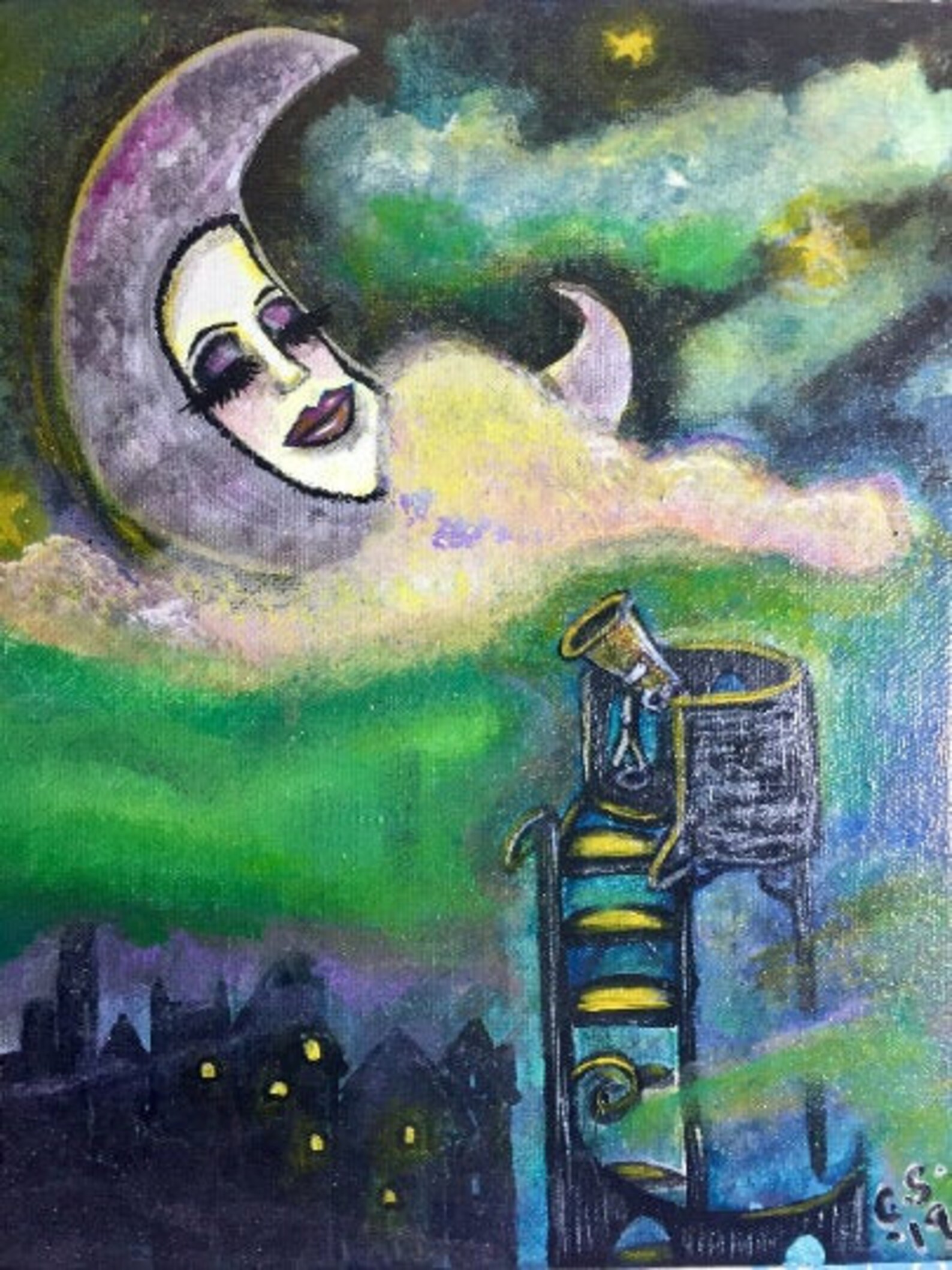 Whimsical Original Acrylic Moon Fantasy Art Gothic Nursery Aurora ...