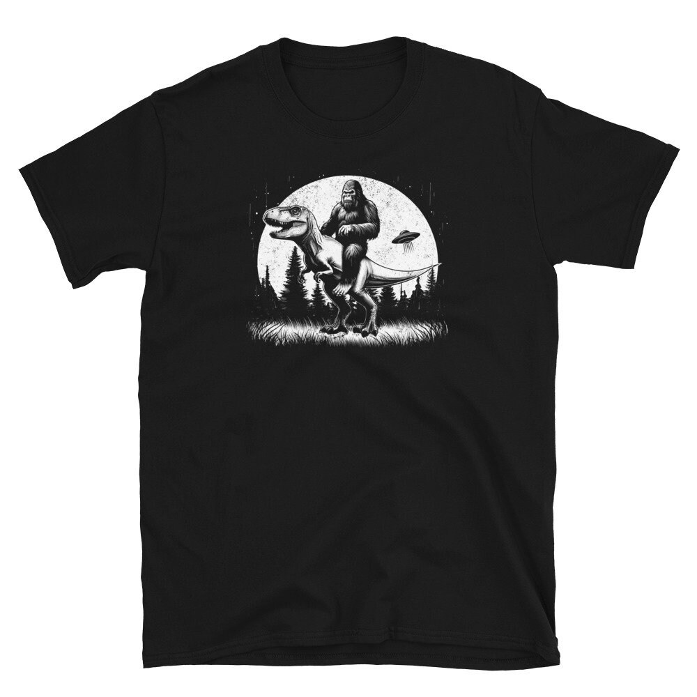 Bigfoot Shirt, Bigfoot Riding Dinosaur Shirt, Bigfoot UFO Shirt, Funny ...
