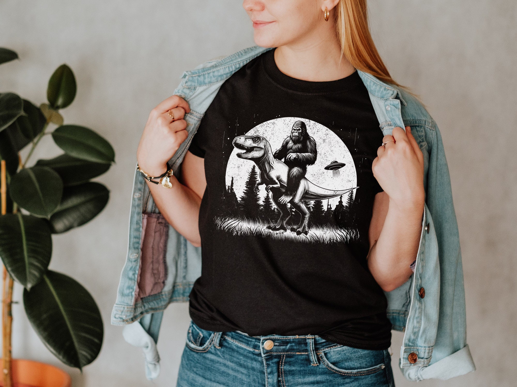 Bigfoot Shirt, Bigfoot Riding Dinosaur Shirt, Bigfoot UFO Shirt, Funny ...