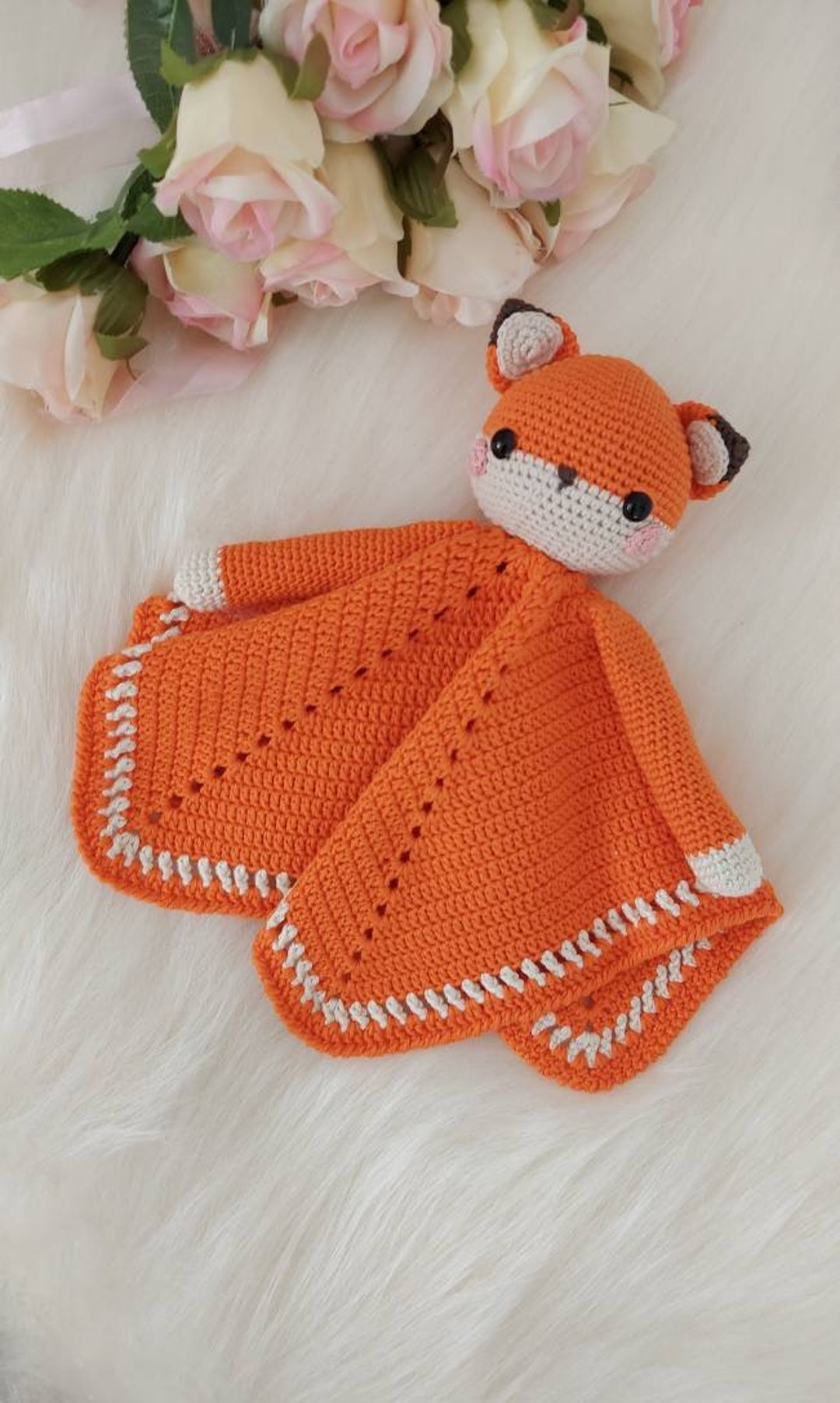 Crochet Fox Security Blanket, Amigurumi Stuffed Fox Lovey, Handmade Fox ...