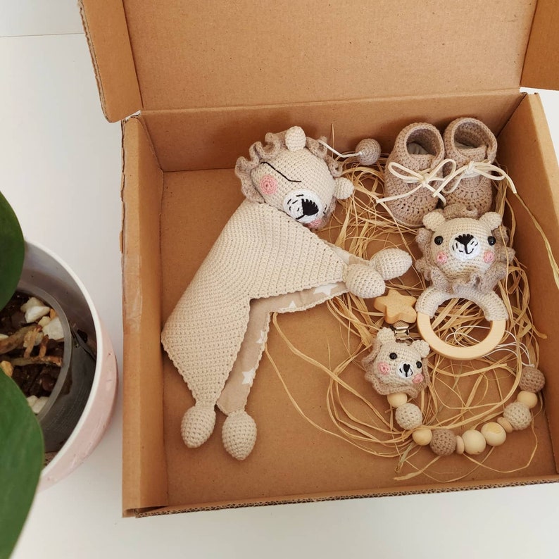 Personalizable Crochet Lion Lovey Set Babyshower Boy Gift - Etsy